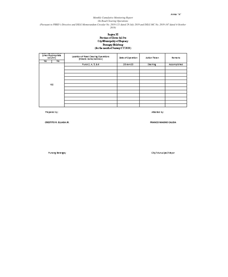 Road Clearing Report: Hagonoy, Jan 2020 | PDF