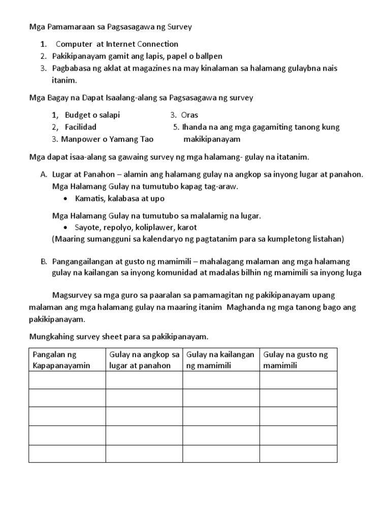 Mga Pamamaraan Sa Pagsasagawa NG Survey | PDF