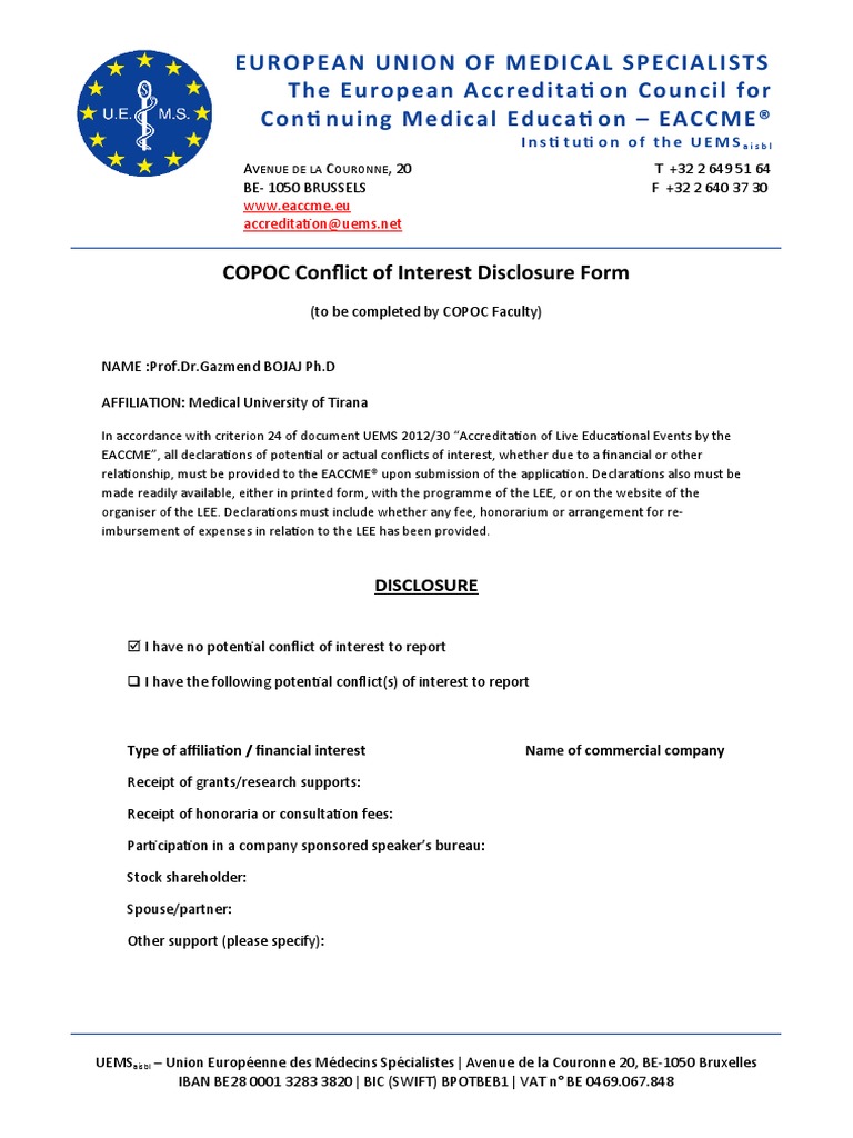 COPOC CME Faculty Disclosure Form | PDF | Business