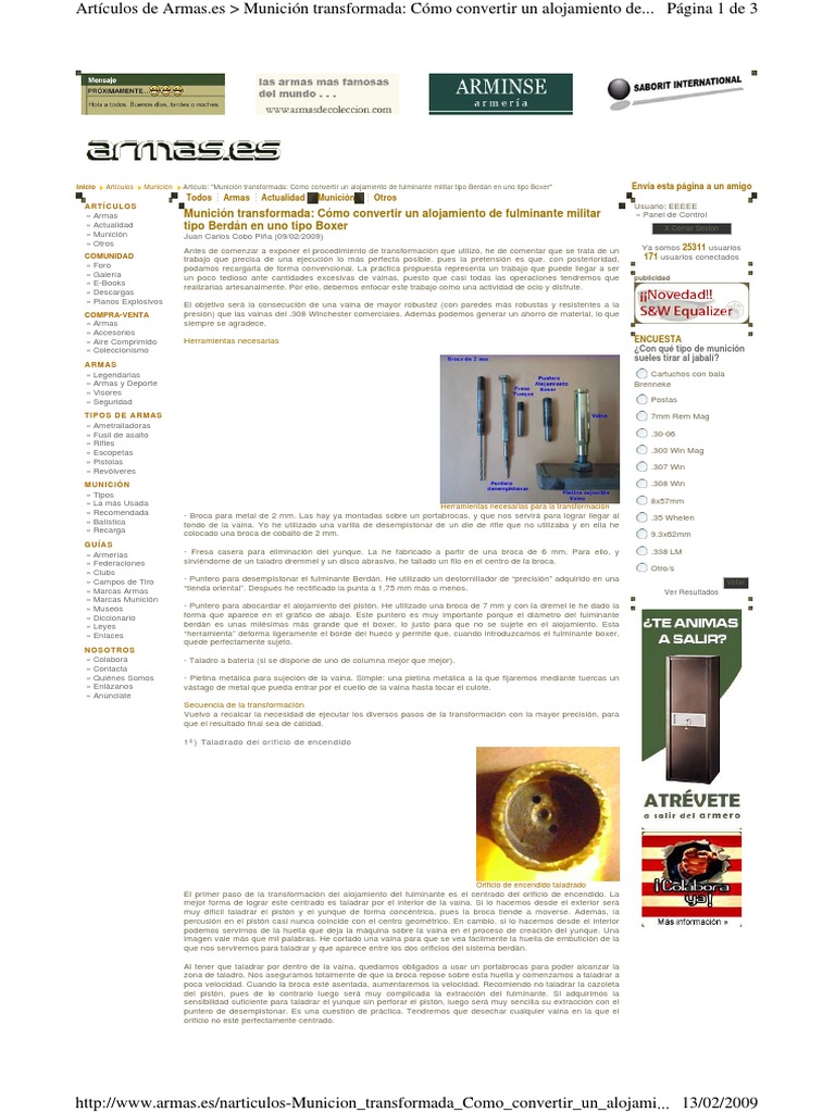 Piston Berdan A Boxer PDF | PDF | Cartucho (armas de fuego) | Perforar