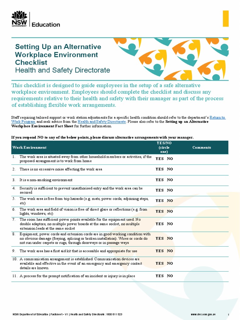 Setting Up An Alternative Workplace Environment Checklist: Health and ...