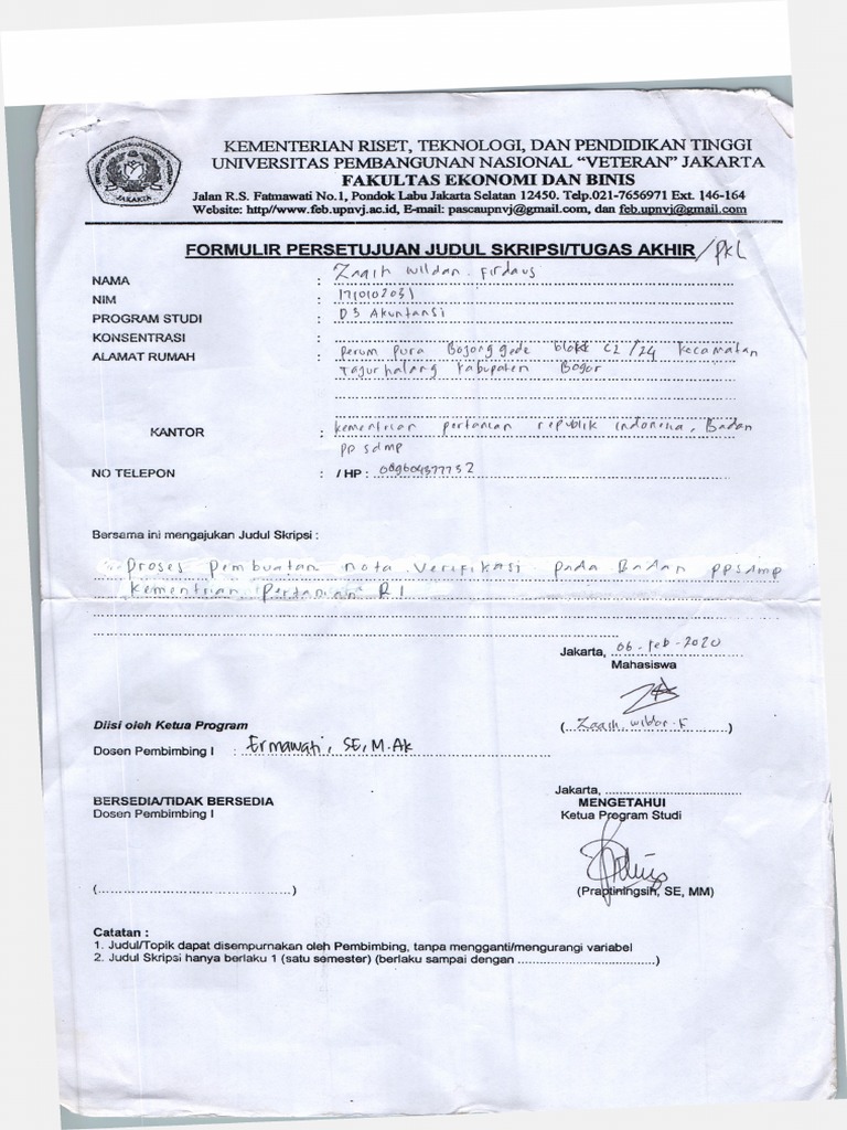 Form Persetujuan PKL