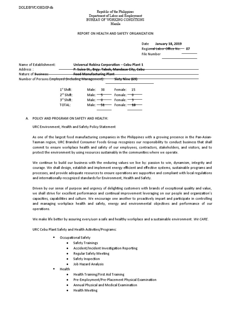 Dole BWC Ohsd Ip 5 Page 1 | PDF | Occupational Safety And Health | Safety