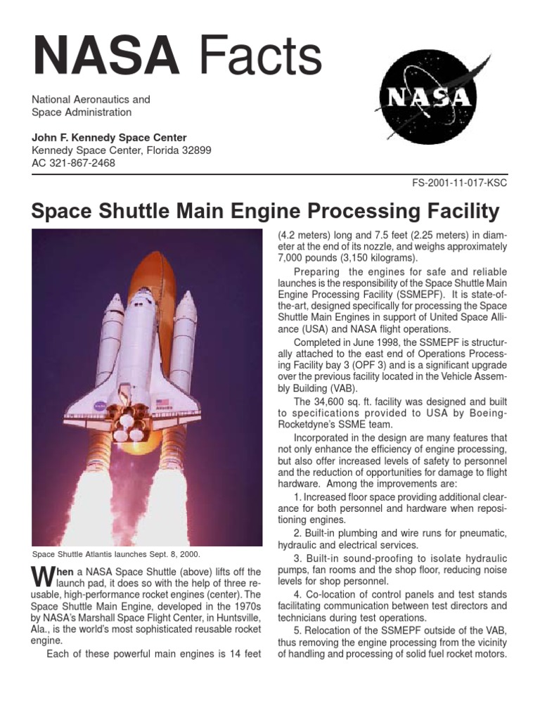 NASA Facts Space Shuttle Main Engine Processing Facility | PDF | Space ...