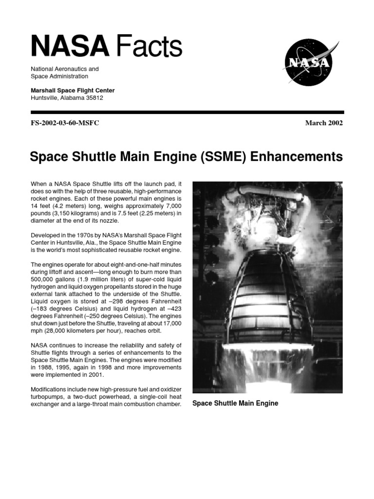 NASA Facts Space Shuttle Main Engine (SSME) Enhancements 2002 | PDF ...