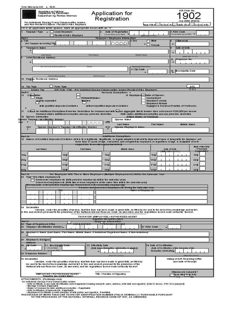 BIR Registration Form for Employees | PDF | Taxpayer | Identity Document