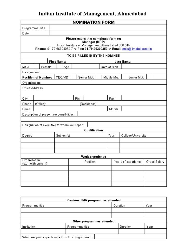 Nomination Form for IIMA MDP | PDF | Taxation | Government Finances
