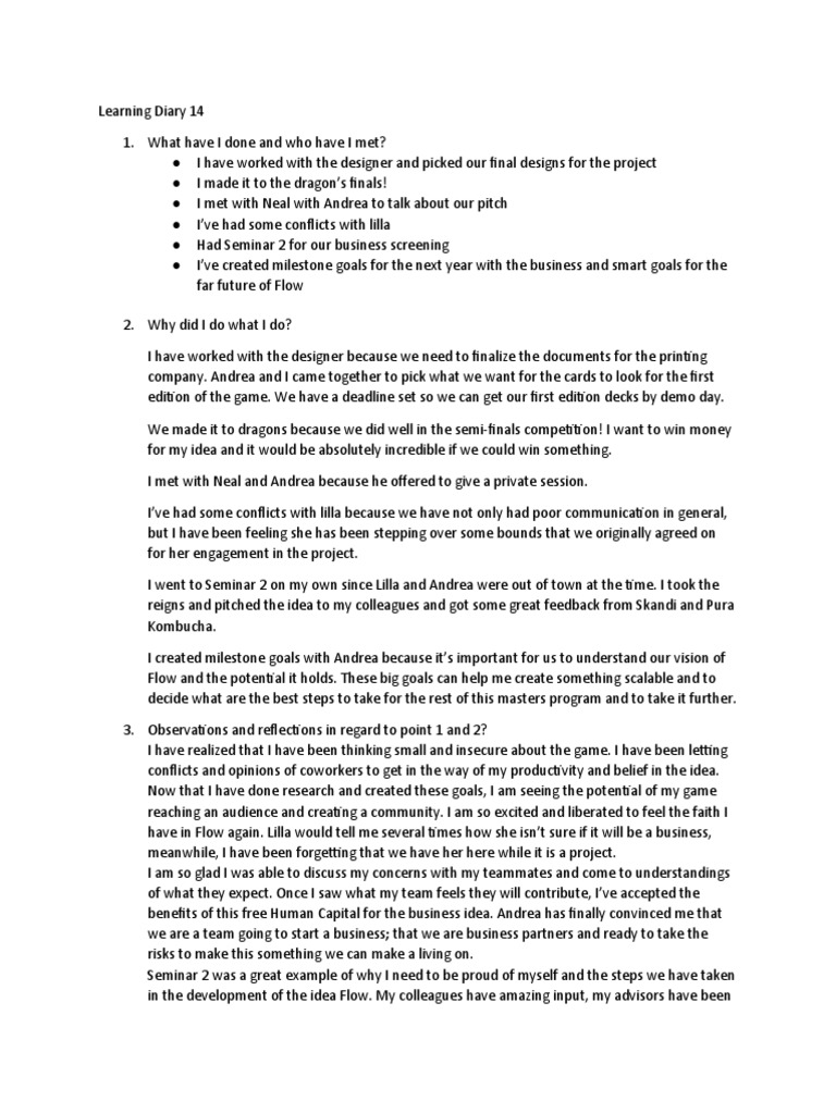 Learning Diary 14 | PDF | Entrepreneurship | Cognition