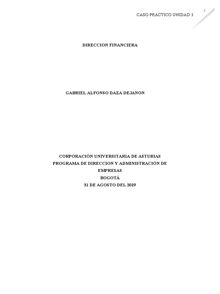 CASO PRACTICO U3 Direccion FINANACERA | PDF | Presupuesto | Microeconomía