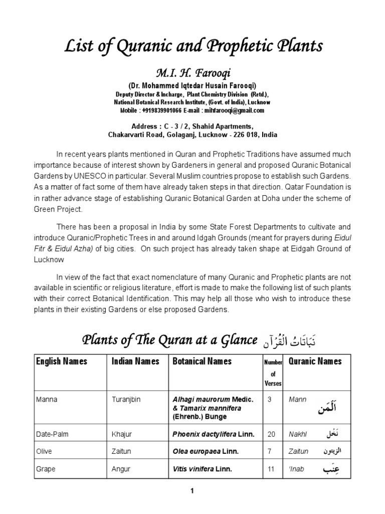List of Quranic and Prophetic Plants | PDF | Quran | Islam