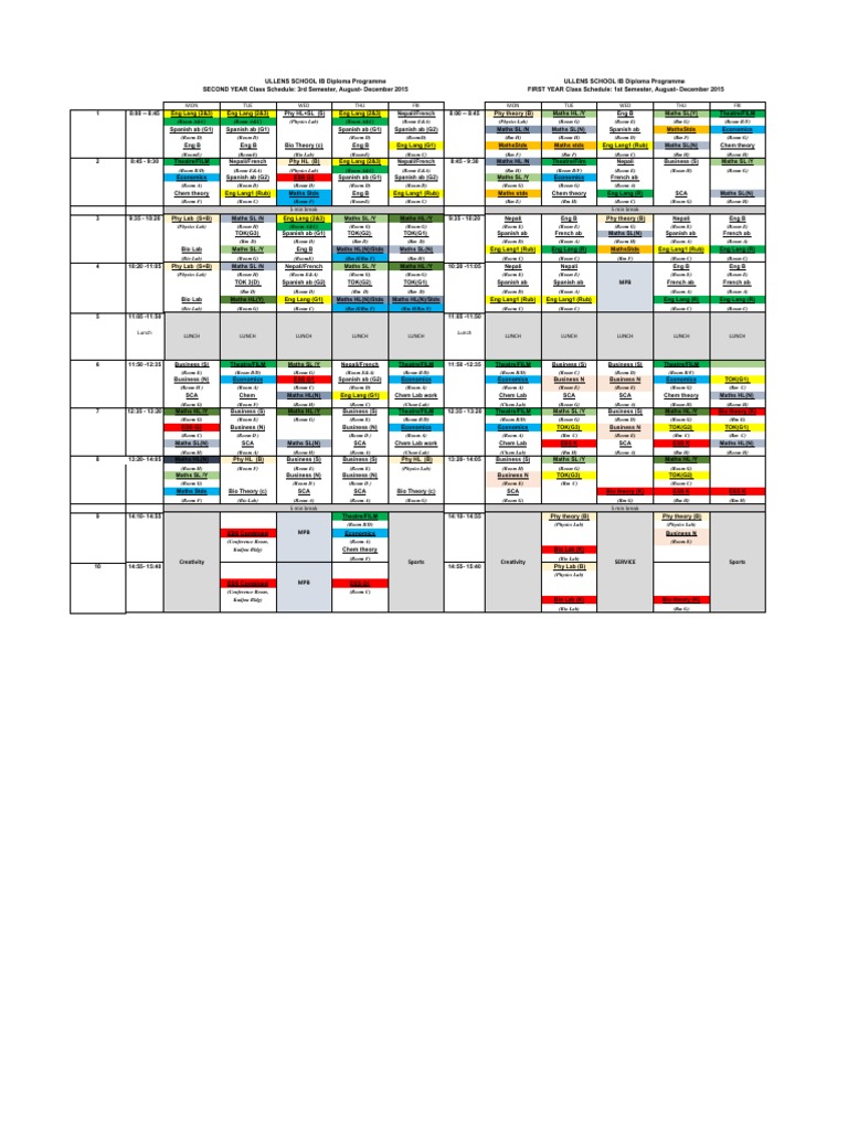 ULLENS IB Diploma Class Schedule | PDF | Statistics Of Education ...