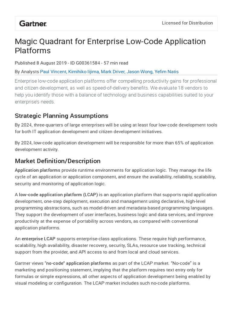Gartner Reprint Low Code Development | PDF | Business Process ...