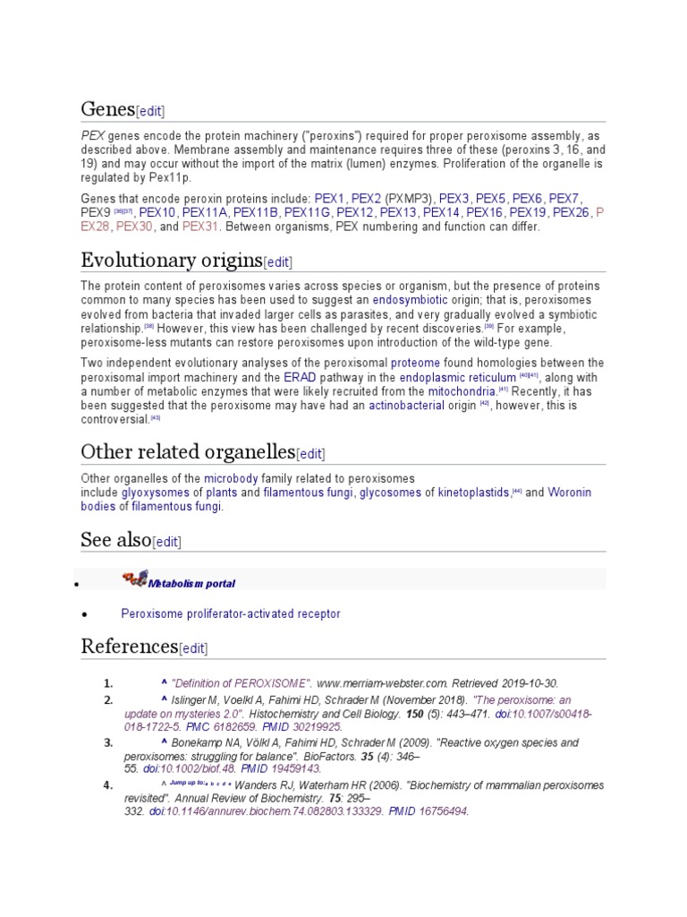 Genes: PEX Genes Encode The Protein Machinery ("Peroxins") Required For ...