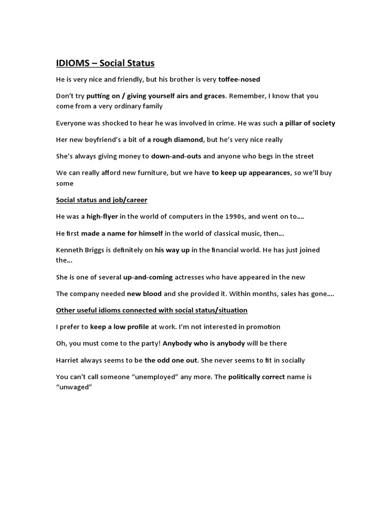 Idioms Reflecting Social Status | PDF