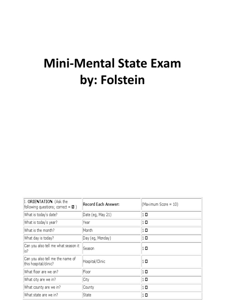 Mini-Mental State Exam | PDF | Neuropsychology | Test (Assessment)