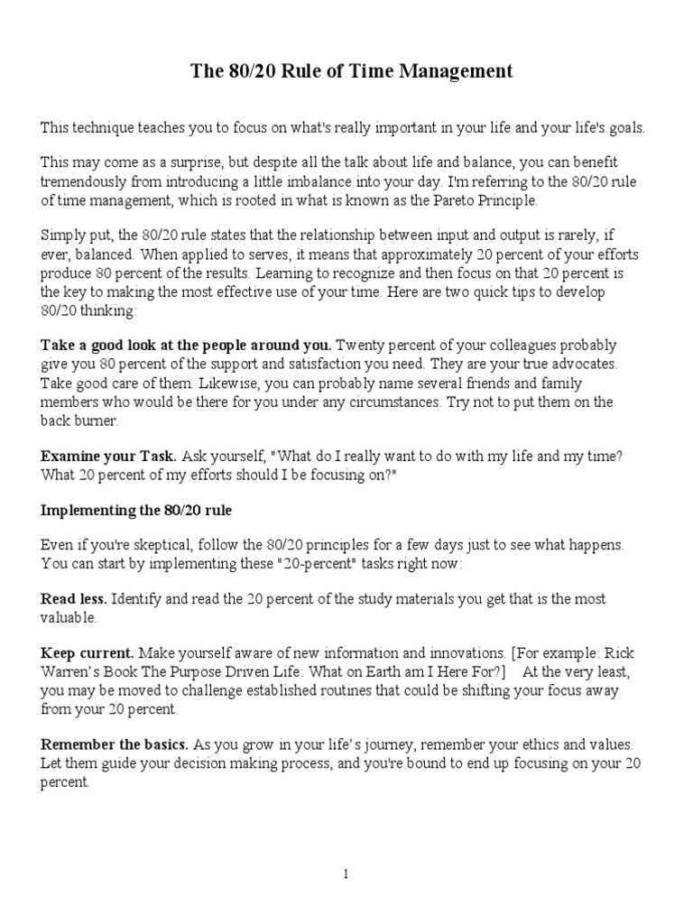 The 80 20 Rule of Time Management PDF | PDF | Psychological Concepts ...