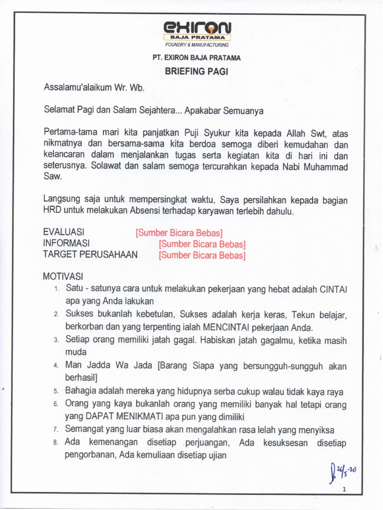 Briefing Pagi Pdf