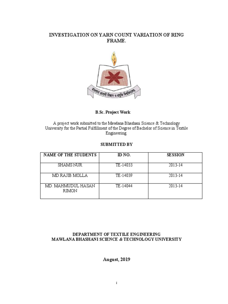 Investigation Yarn Count Variation of Ring Frame | PDF | Yarn ...
