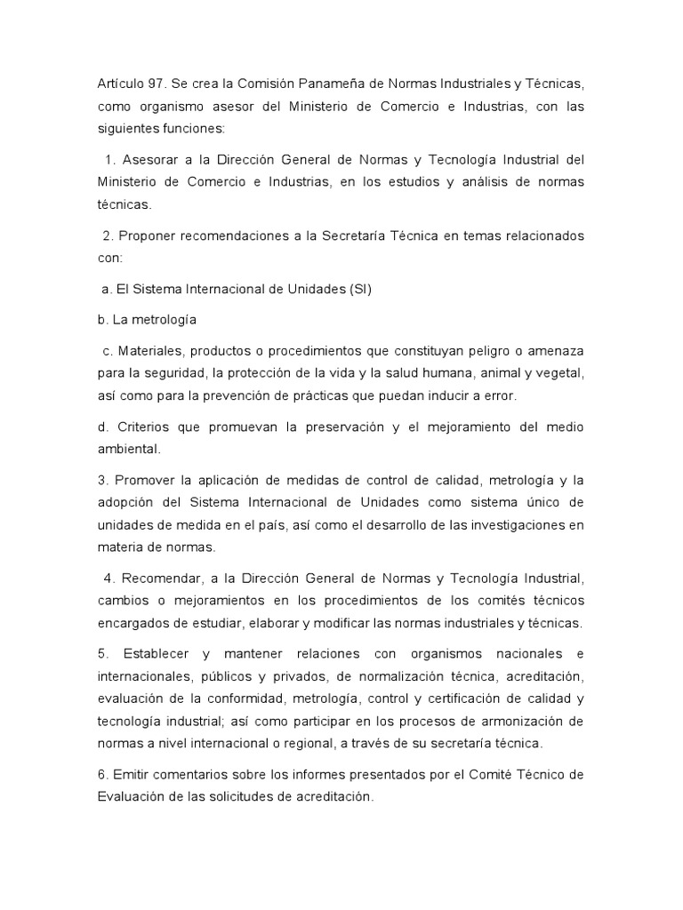 La Comisión Panameña de Normas Industriales y Técnicas COPANIT | PDF