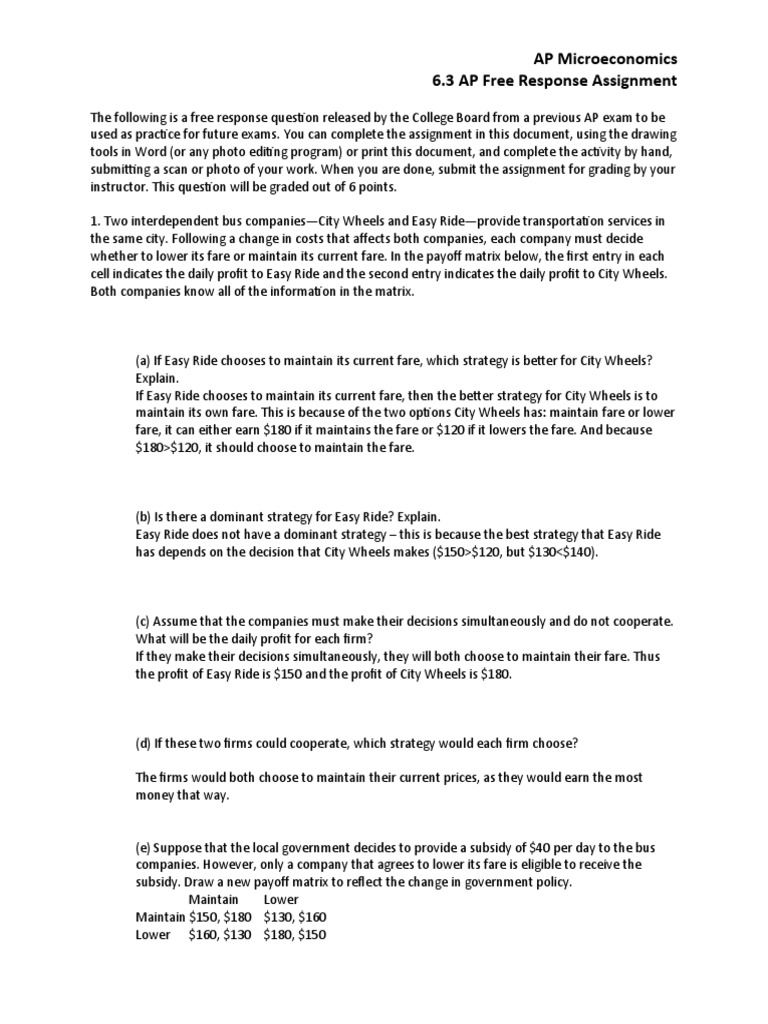 AP Microeconomics 6.3 AP Free Response Assignment | PDF | Labour ...