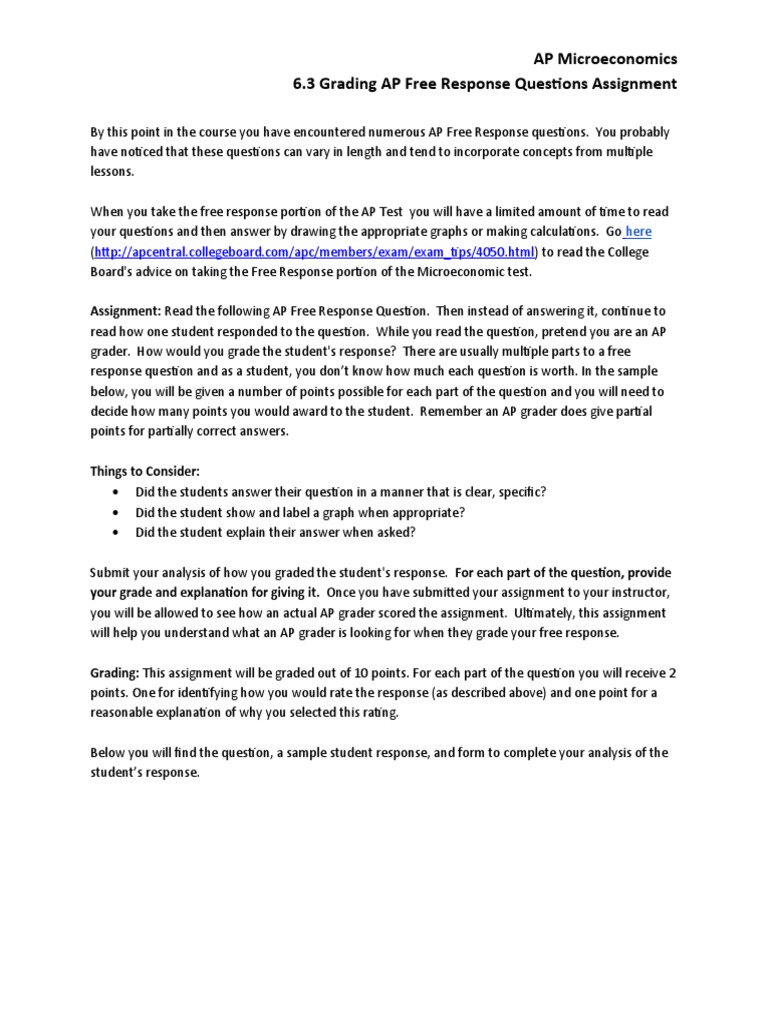AP Microeconomics 6.3 Grading AP Free Response Questions Assignment ...