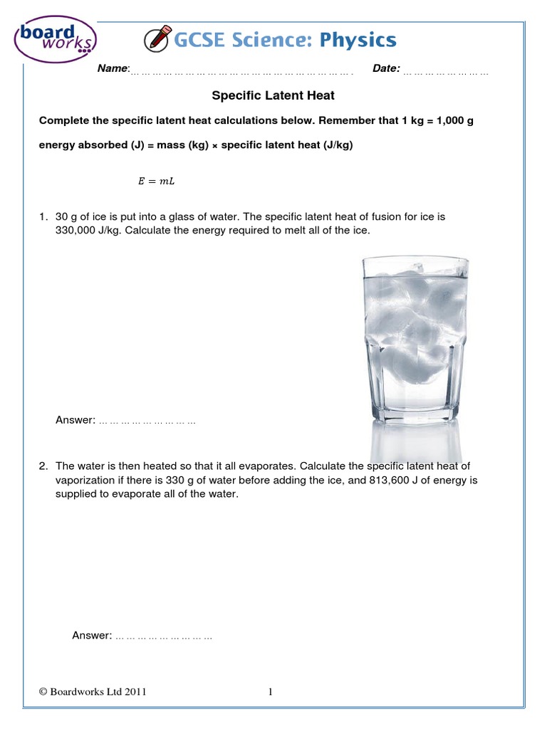 Specific Latent Heat Calculations Guide | PDF