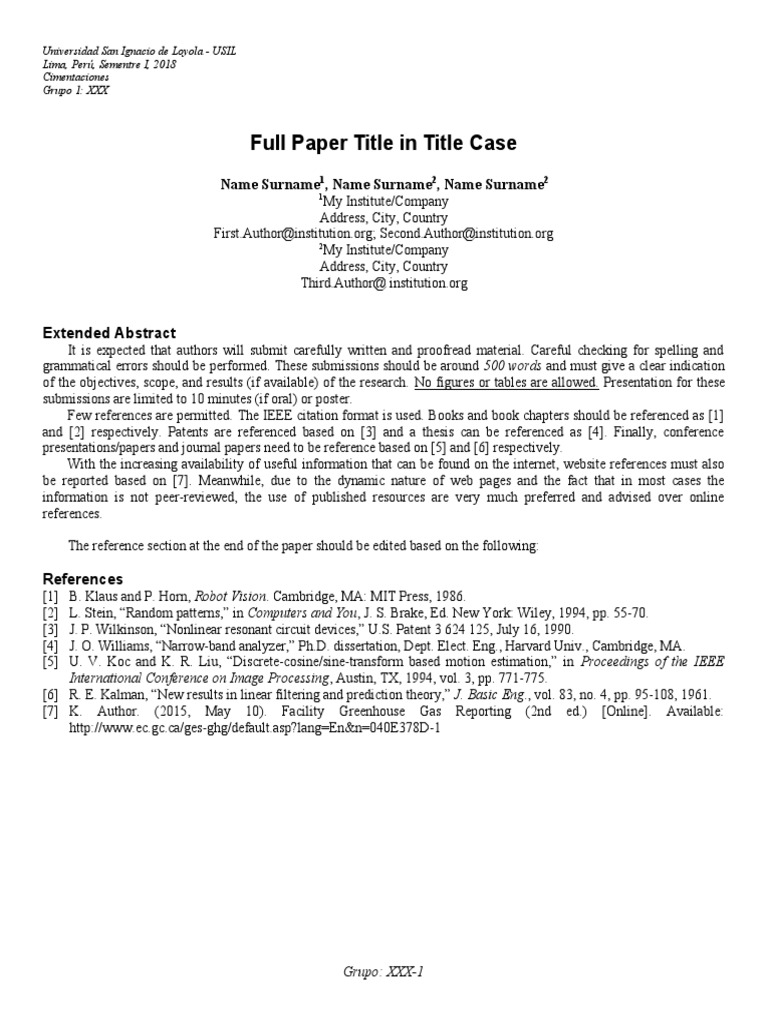 Full Paper Title in Title Case: Name Surname, Name Surname, Name ...