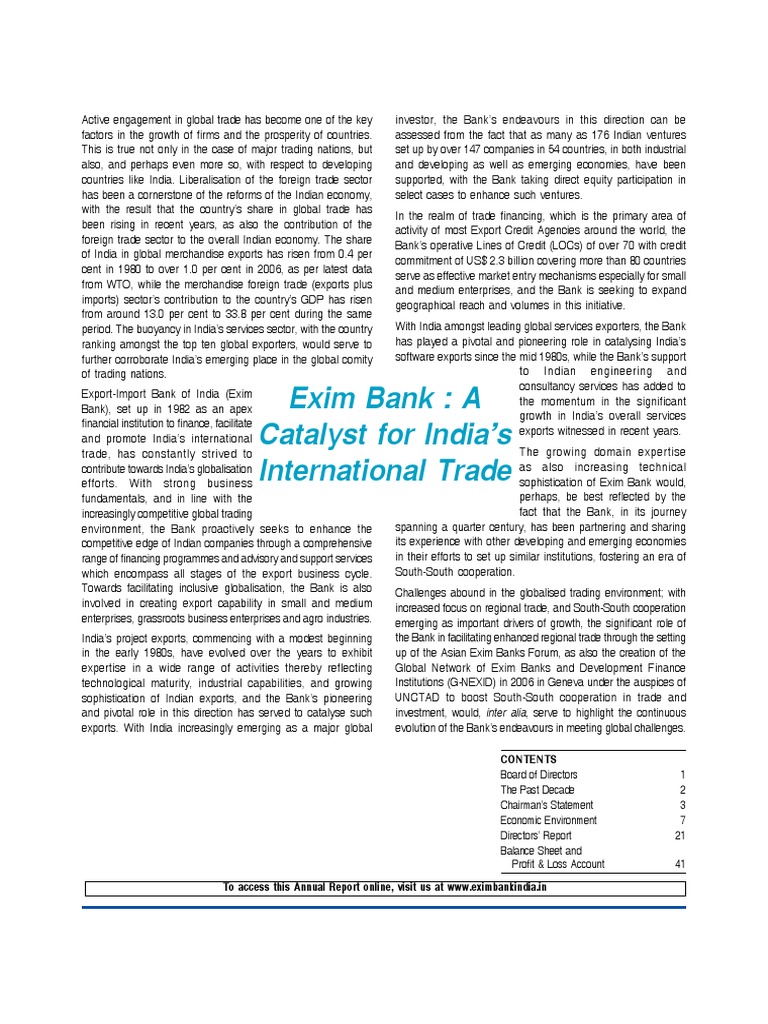 Exim Bank: A Catalyst For India's International Trade | PDF | Economy ...