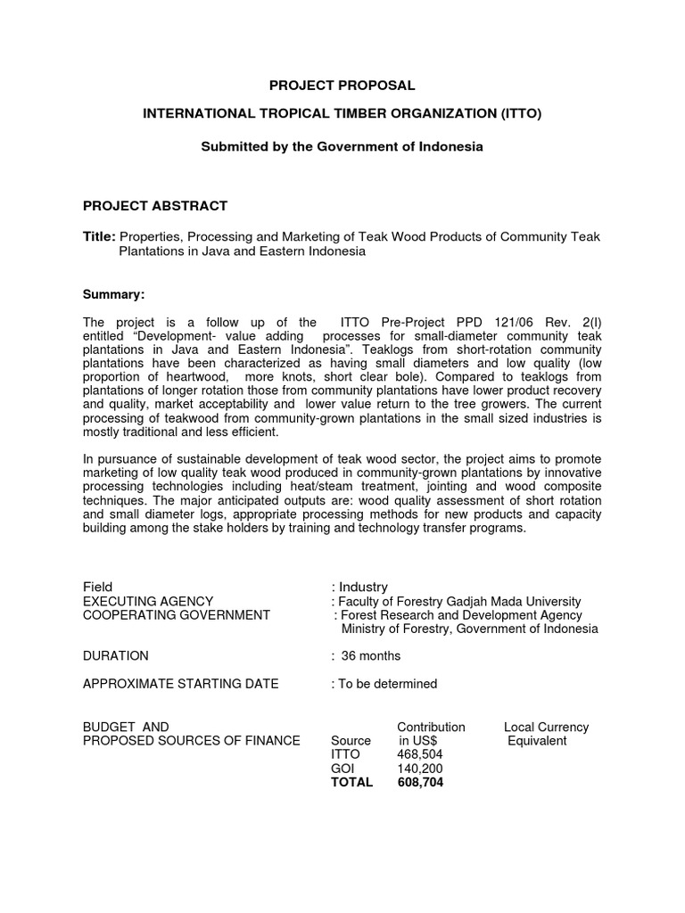 Project Proposal International Tropical Timber Organization (Itto ...