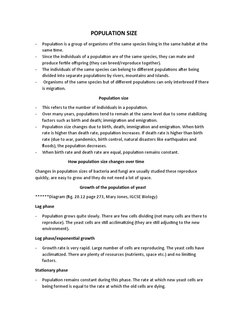 Population Size Notes | PDF | Population | Reproduction