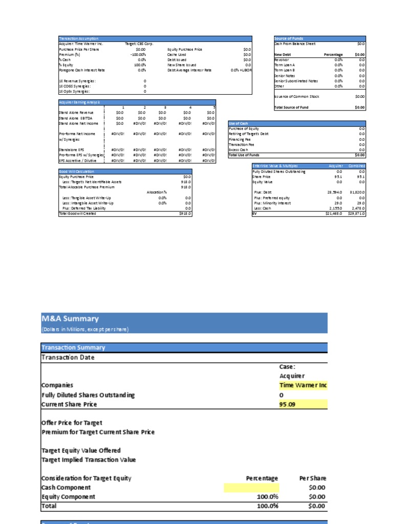 One Page M&A Simple Model Improved Blank | Download Free PDF | Goodwill ...