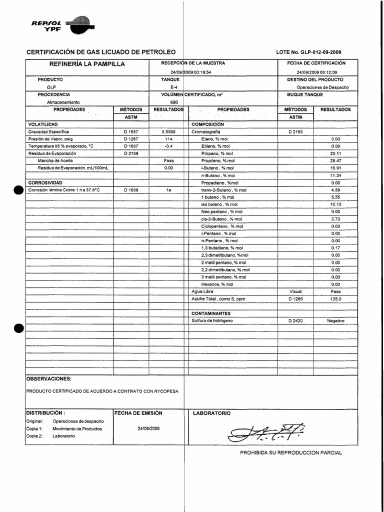Especificaciones Técnicas Del GLP - Repsol Ypf | PDF