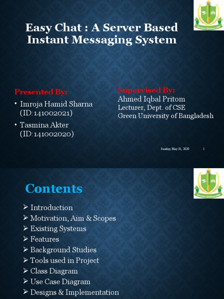 Easy Chat: A Server Based Instant Messaging System: Presented By ...