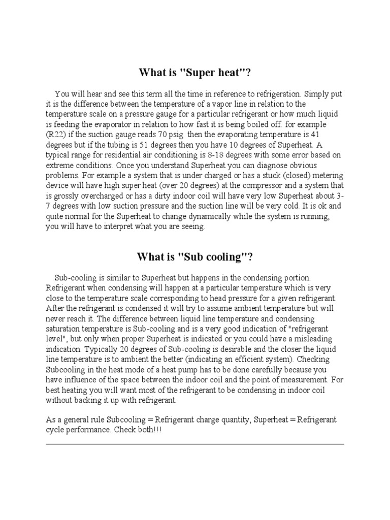 Subcool and Superheat | PDF | Air Conditioning | Branches Of Thermodynamics