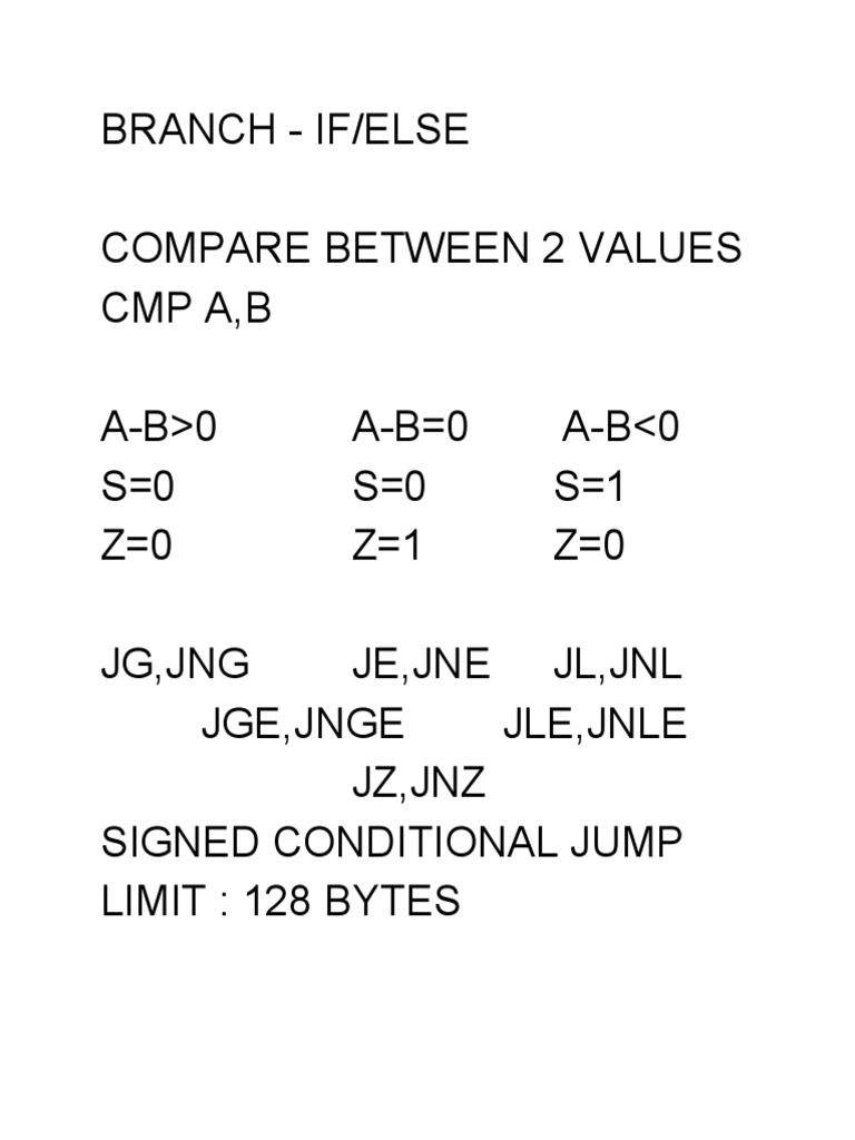 Assembly Language Conditional Jumps Guide | PDF