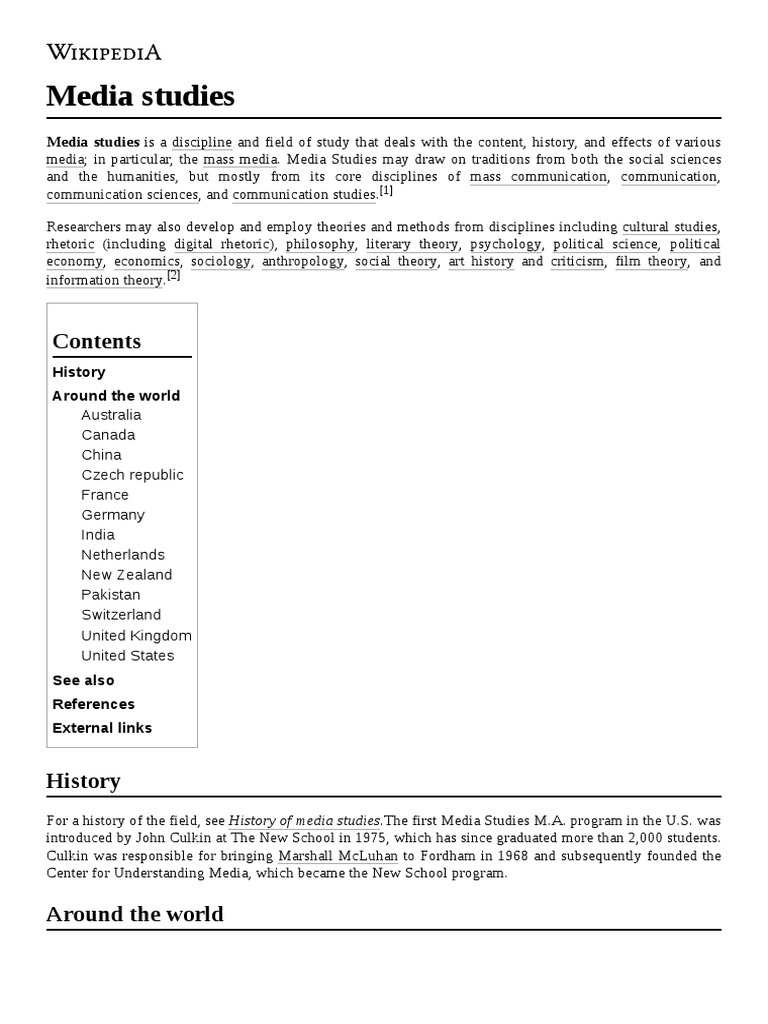 Media Studies | PDF | Academia | Mass Media