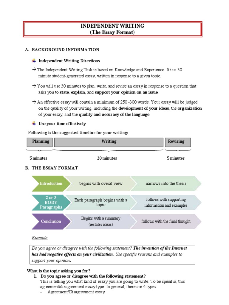 Handout 2 - Independent Writing (ESSAY) | PDF | Brainstorming | Essays