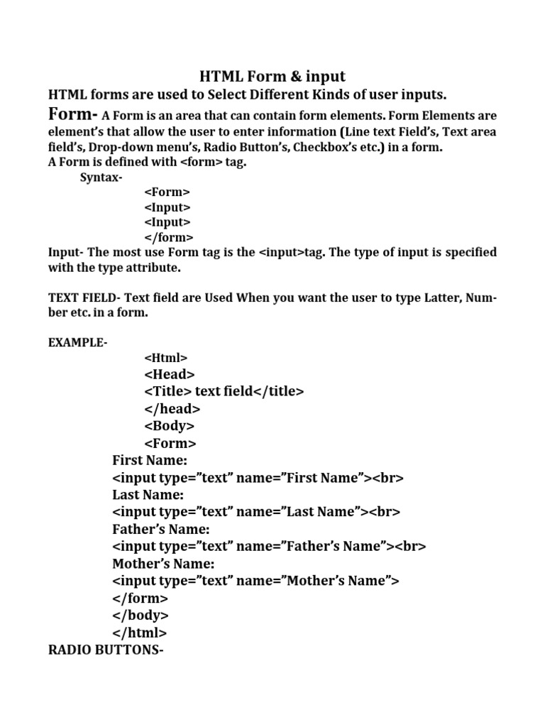An In-Depth Guide to HTML Form Elements and Input Types | PDF | Html ...