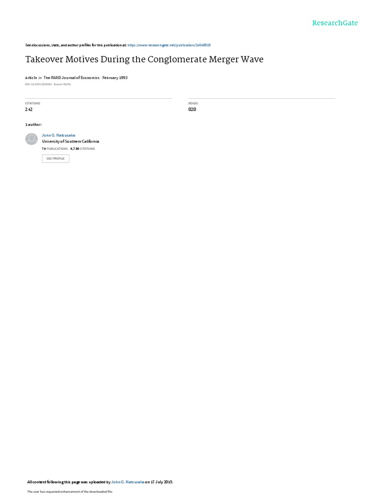 Merger 20 Waves | PDF | Takeover | Mergers And Acquisitions