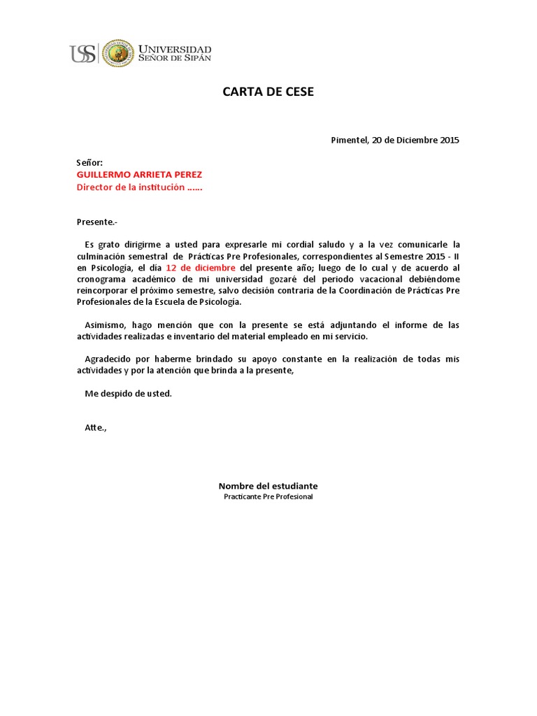 Formato Carta de Cese | PDF