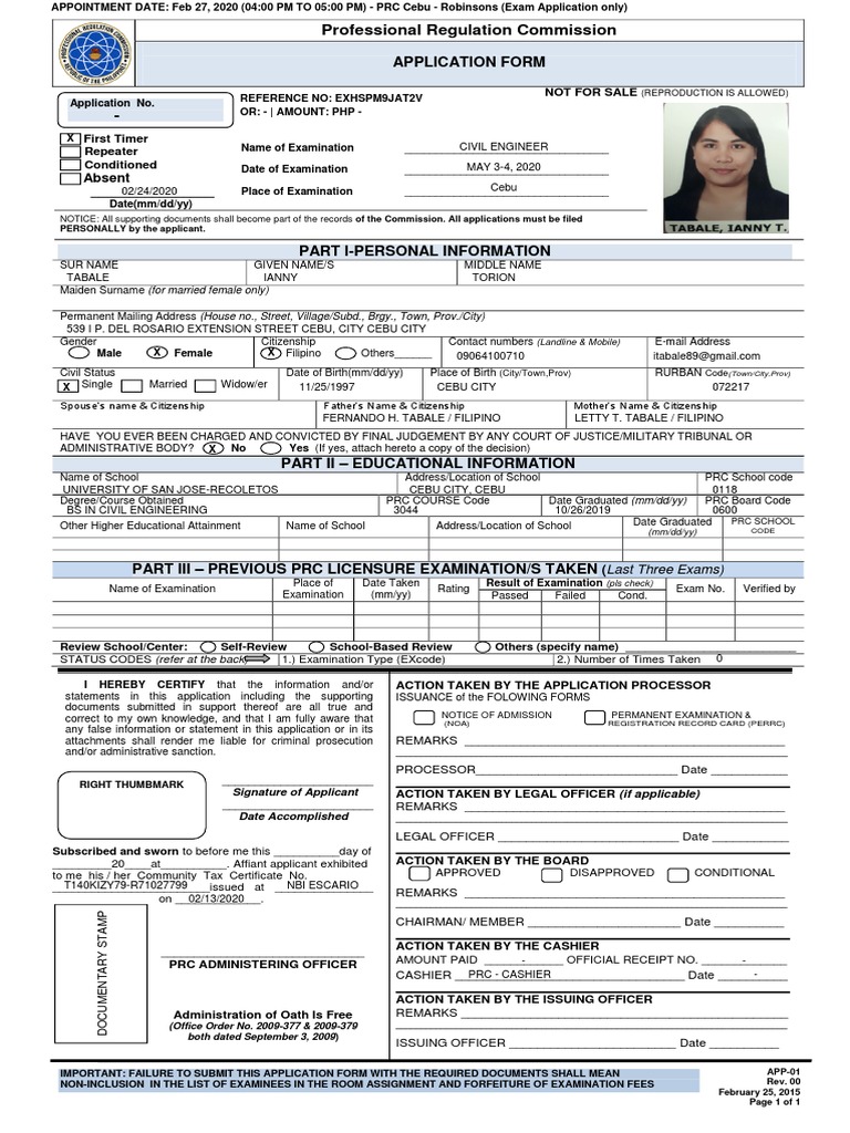 Application Form: Professional Regulation Commission | PDF | Social ...