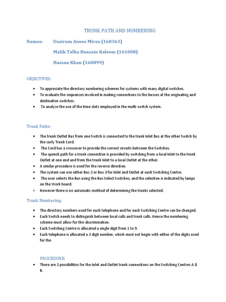 Trunk Path and Numbering Overview | PDF | Telephone Exchange | Switch