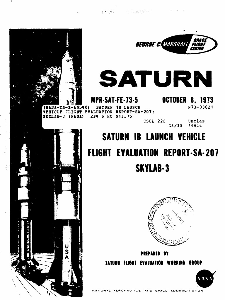 Saturn 1B Launch Vehicle Flight Evaluation Report-SA-207 Skylab-3 | PDF