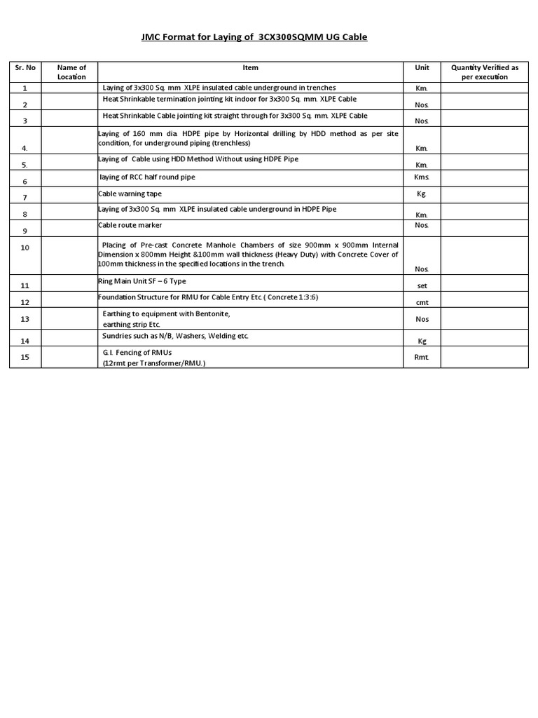 JMC Cable Laying Format Guide | PDF | Pipe (Fluid Conveyance ...