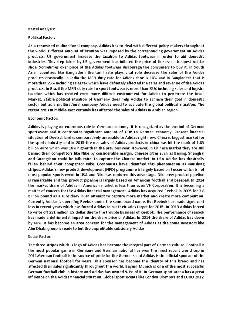 Adidas PESTEL Analysis 2024-2025 | PDF | Adidas | China