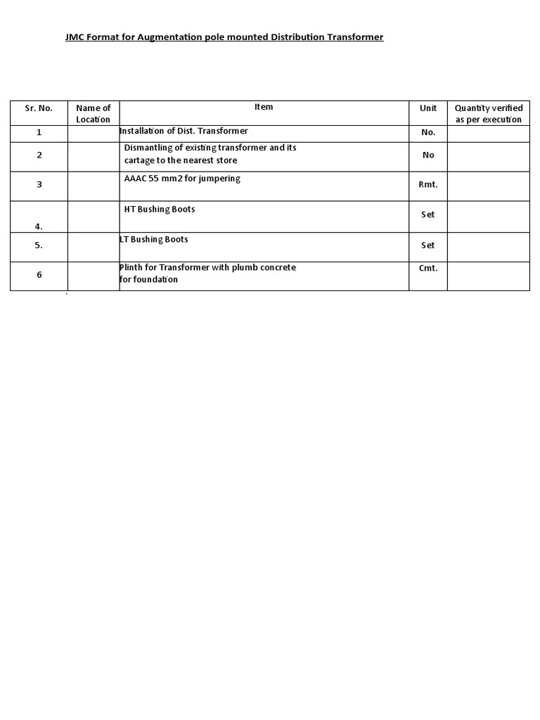 JMC FORMAT FOR Augmentation Pole Mounted Transformer | PDF