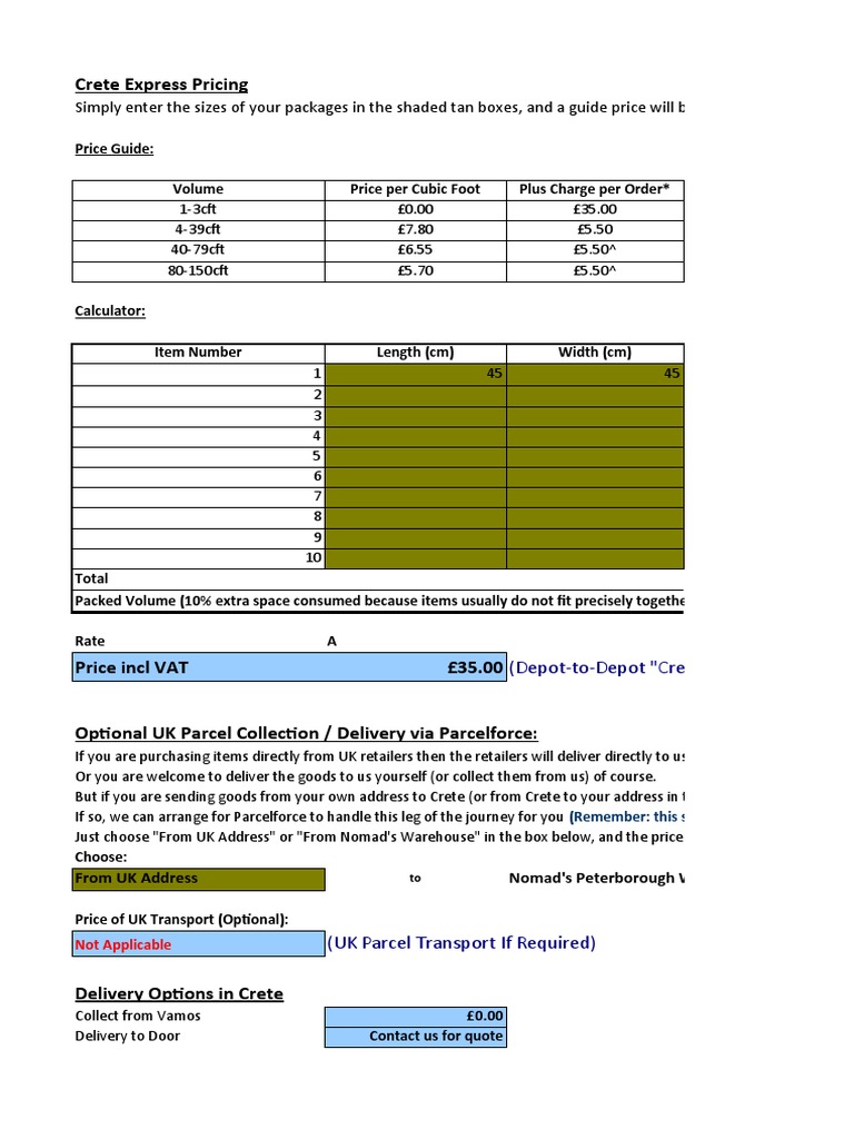 Crete Express Pricing Calculator Nov 2012 | PDF | Delivery (Commerce ...