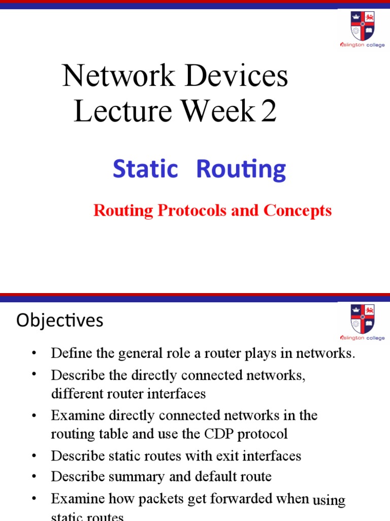 Network Devices Lecture Week 2: Static Routing | PDF | Router (Computing) | Routing