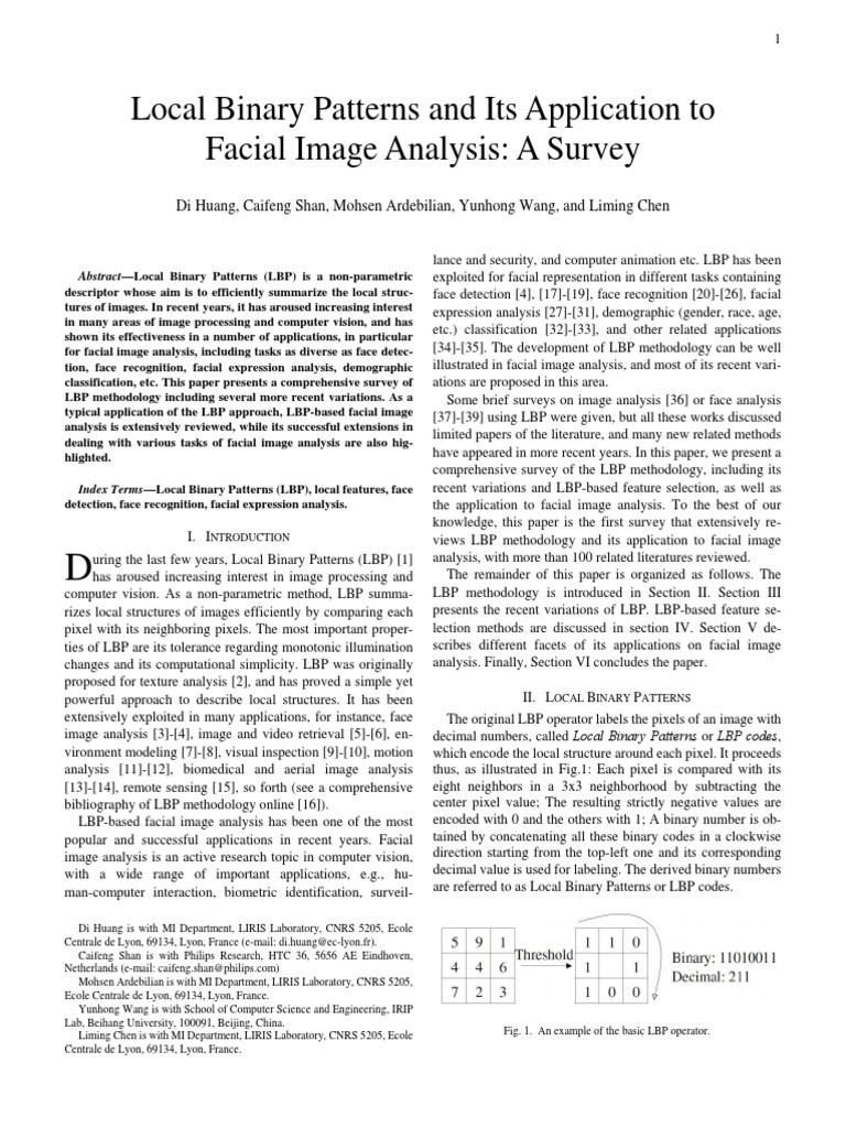 Local Binary Patterns and Its Application To Facial Image Analysis: A Survey | PDF | Computer ...