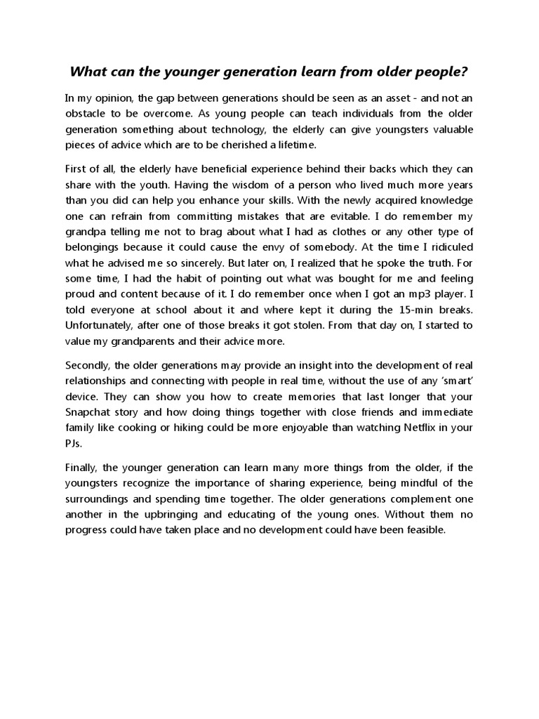 2. What can the younger generation learn from older people